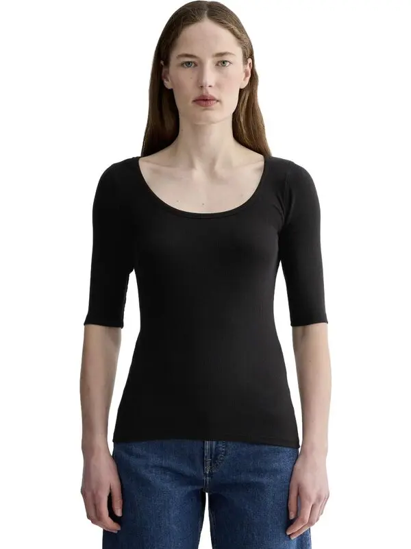 Everlane Luxe Rib Scoop-neck T-shirt - Black