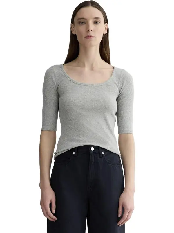 Everlane Luxe Rib Scoop-neck T-shirt - Heathered Grey