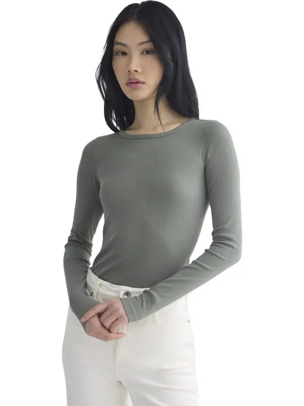 Everlane Luxe Rib Long-sleeve Crew Neck T-shirt - Agave Green