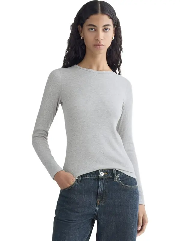 Everlane Luxe Rib Long-sleeve Crew Neck T-shirt - Classic Heather Grey