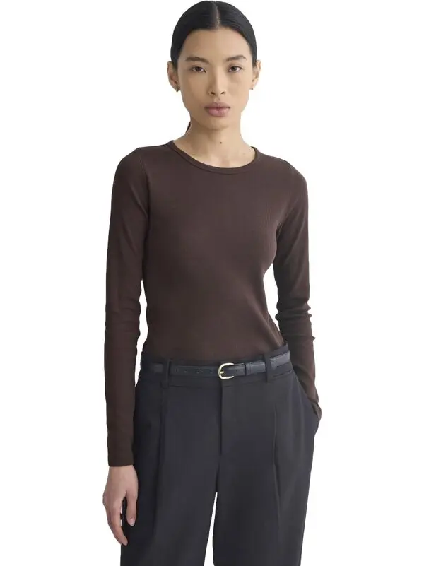Everlane Luxe Rib Long-sleeve Crew Neck T-shirt - Coffee Bean