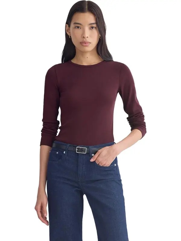 Everlane Luxe Rib Long-sleeve Crew T-shirt - Deep Plum
