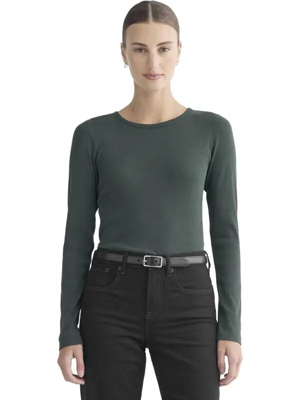 Everlane Luxe Rib Long-sleeve Crew Neck T-shirt - Heathered Dark Sea
