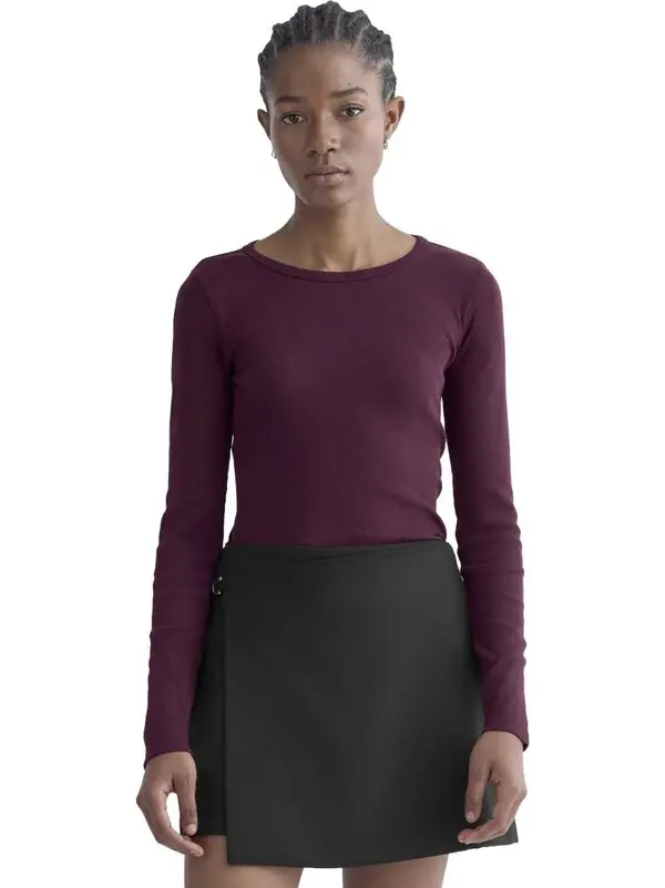 Everlane Luxe Rib Long-sleeve Crew Neck T-shirt - Heathered Port Royale