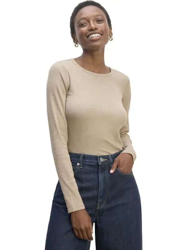 Everlane Luxe Rib Long-sleeve Crew Neck T-shirt - Heathered Tan