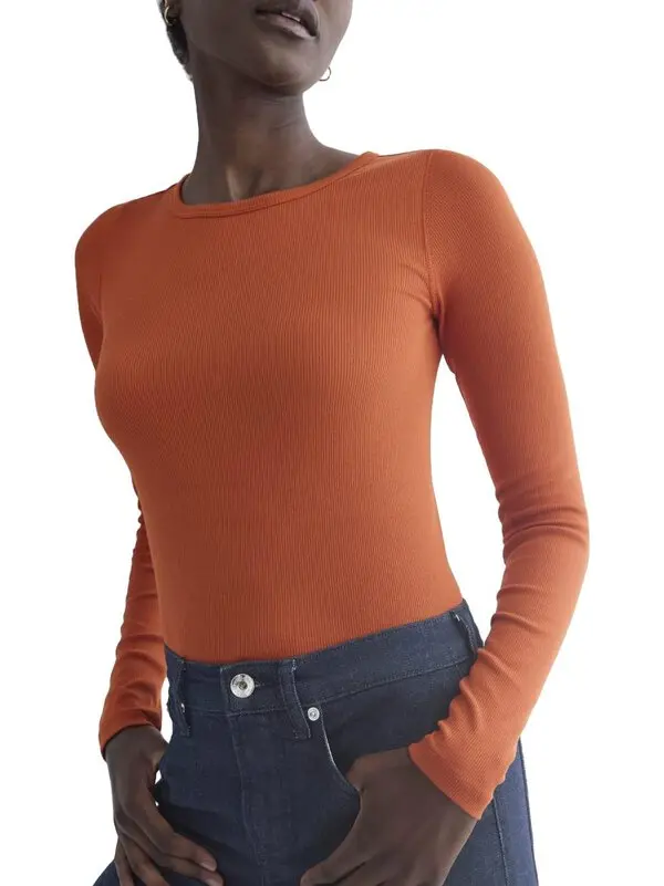 Everlane Luxe Rib Long-sleeve Crew Neck T-shirt - Rust