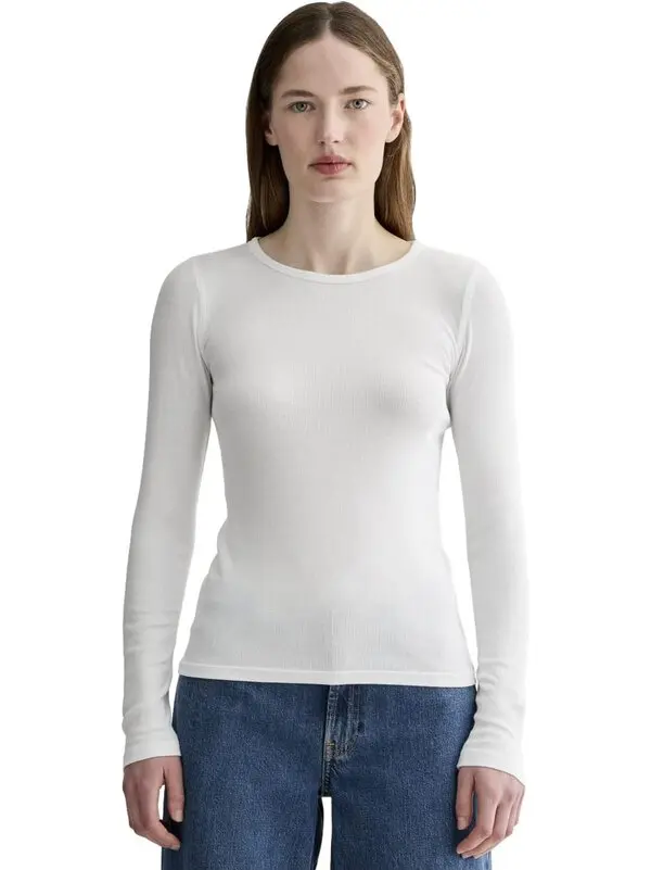 Everlane Luxe Rib Long-sleeve Crew Neck T-shirt - White