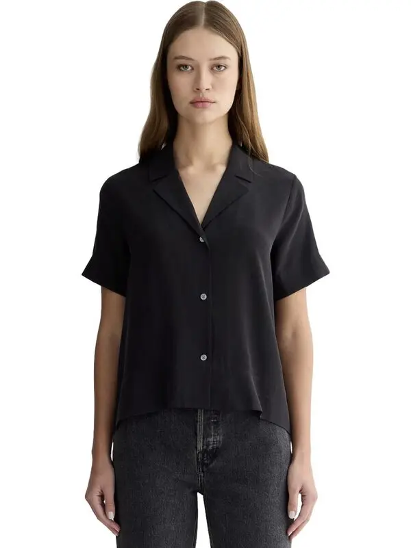 Everlane Notch Shirt In Washable Silk - Black