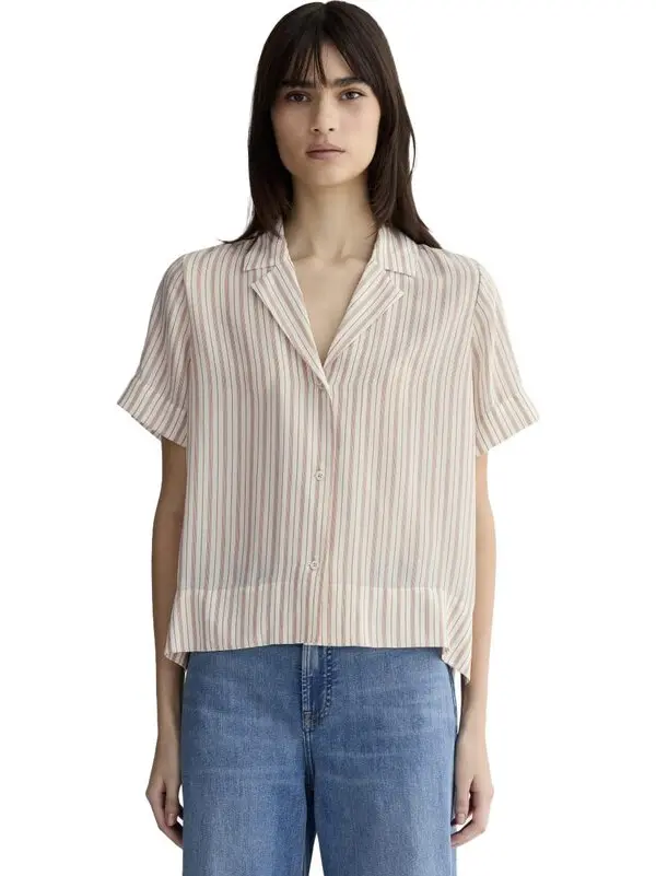 Everlane Notch Shirt, Washable Silk - Bone White/dusky Rose