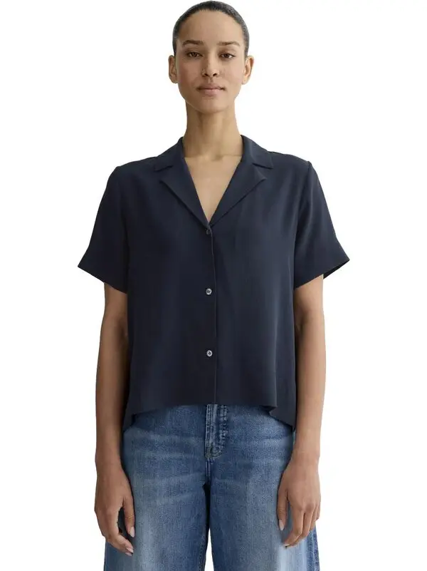 Everlane Notch Shirt In Washable Silk - Navy
