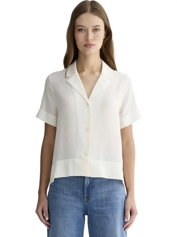 Everlane Notch Shirt In Washable Silk - Off-white