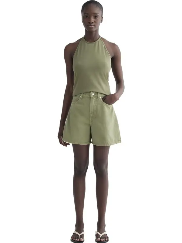 Everlane A-line Denim Short - Neutral Oil Green