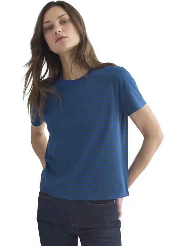 Everlane Box-cut Essential Cotton T-shirt - Navy Peony/dark Sea