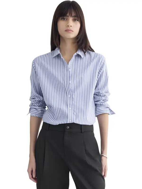 Everlane Silky Cotton Shirt - Bone / Mazarine Blue