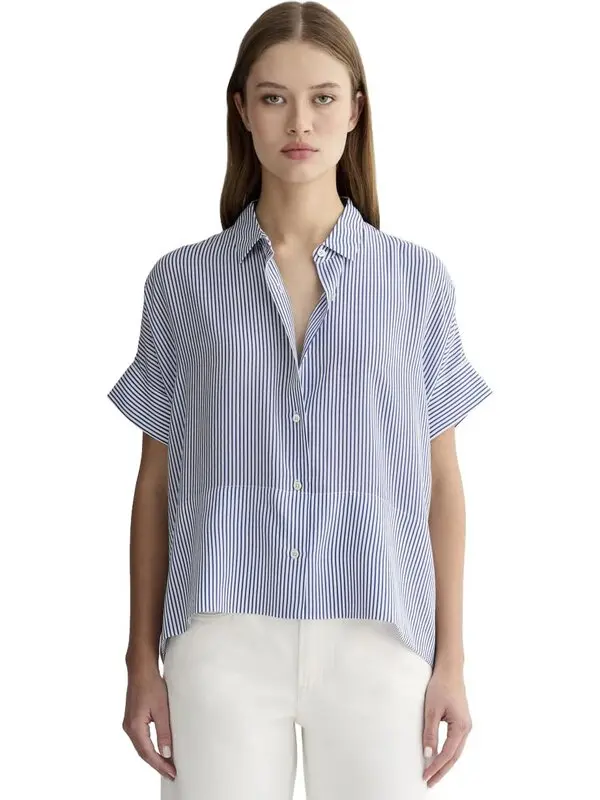 Everlane Washable Silk Boxy Shirt - Blue / White