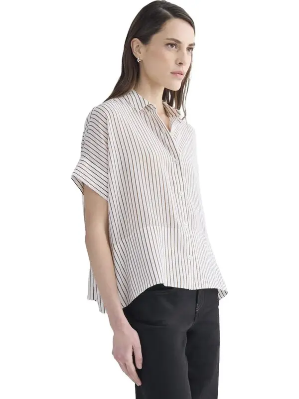 Everlane Boxy Washable Silk Shirt - Bone/toffee Stripe