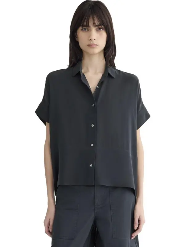 Everlane Washable Silk Boxy Shirt - Navy