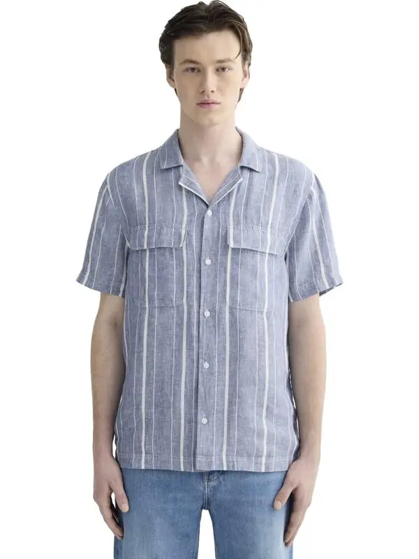 Everlane Resort Shirt, Linen Size - Dutch Blue/bone
