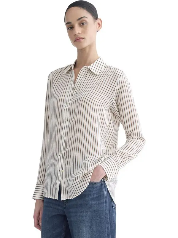 Everlane Washable Silk Shirt - Bone/toffee Stripe