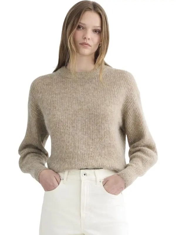 Everlane Cocoon Crew Neck Alpaca Sweater - Dark Heathered Camel