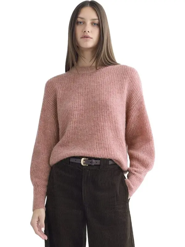 Everlane Cocoon Crew Neck Alpaca Sweater - Heather Ash Rose
