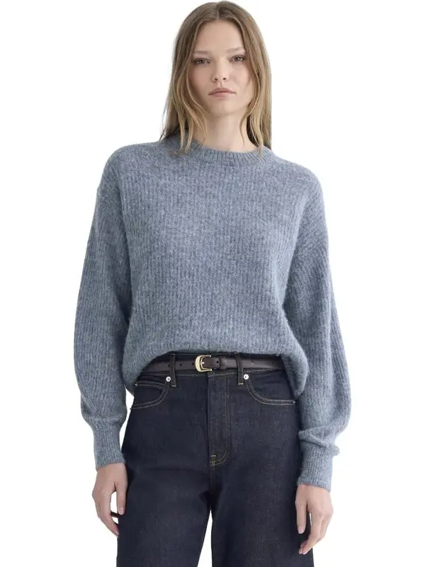 Everlane Cocoon Alpaca Crew Neck Sweater - Heather Sage Blue