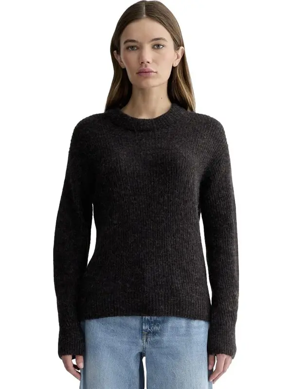 Everlane Cocoon Crew Neck Alpaca Sweater - Heathered Black