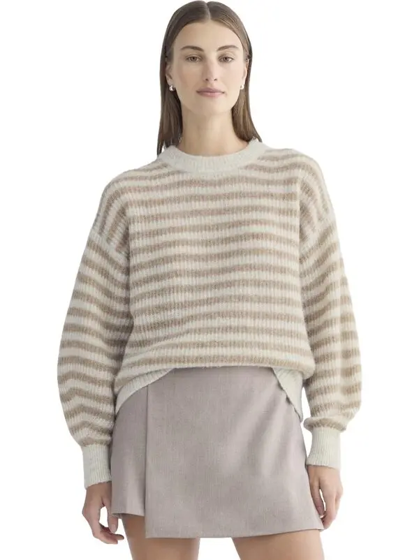 Everlane Cocoon Crew Neck Alpaca Sweater - Mallow Heather/camel