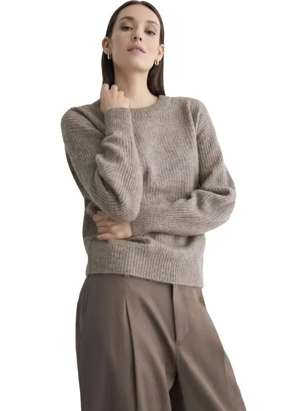 Everlane Cocoon Crew Neck Alpaca Sweater - Taupe Melange