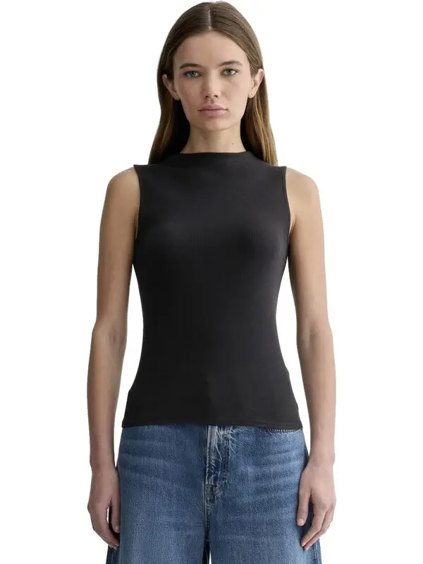 Everlane Luxe Ribbed Funnel-neck Tank - Black