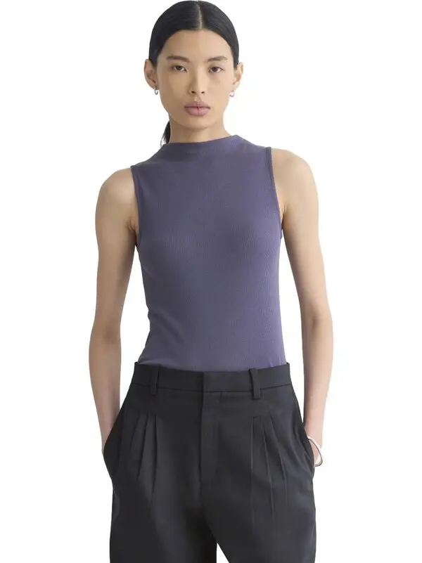 Everlane Luxe Rib Funnel-neck Tank - Graystone