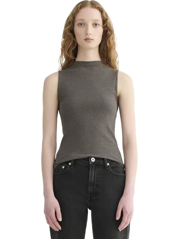 Everlane Luxe Rib Funnel-neck Tank Top - Heathered Fatigue