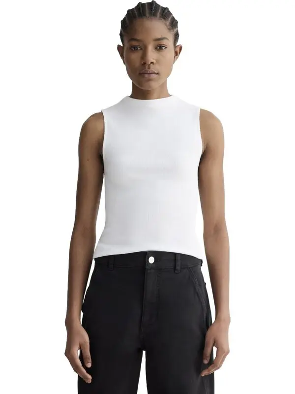 Everlane Luxe Rib Funnel-neck Tank Top - White