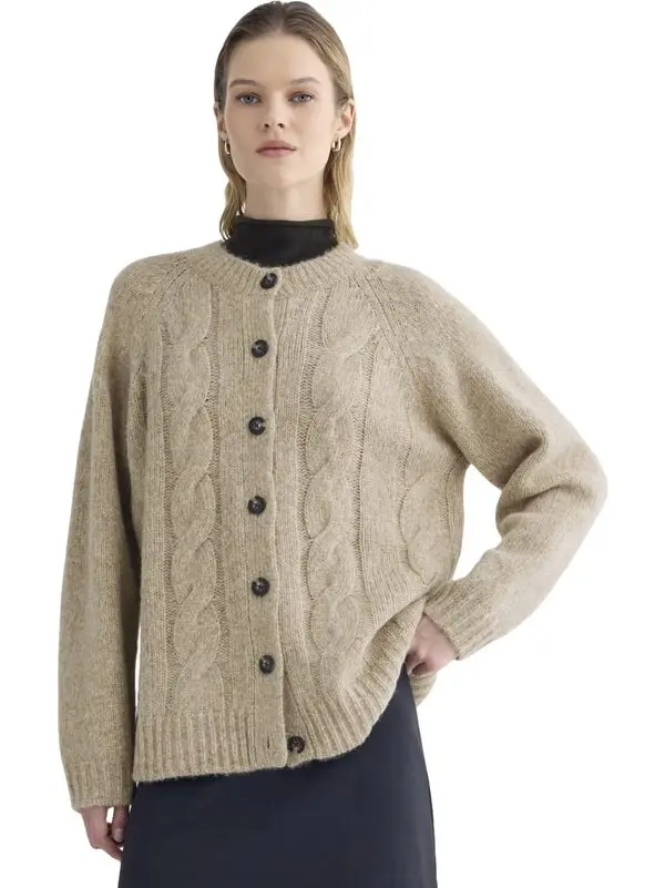 Everlane Cloud Cable Cardigan - Heathered Oatmeal