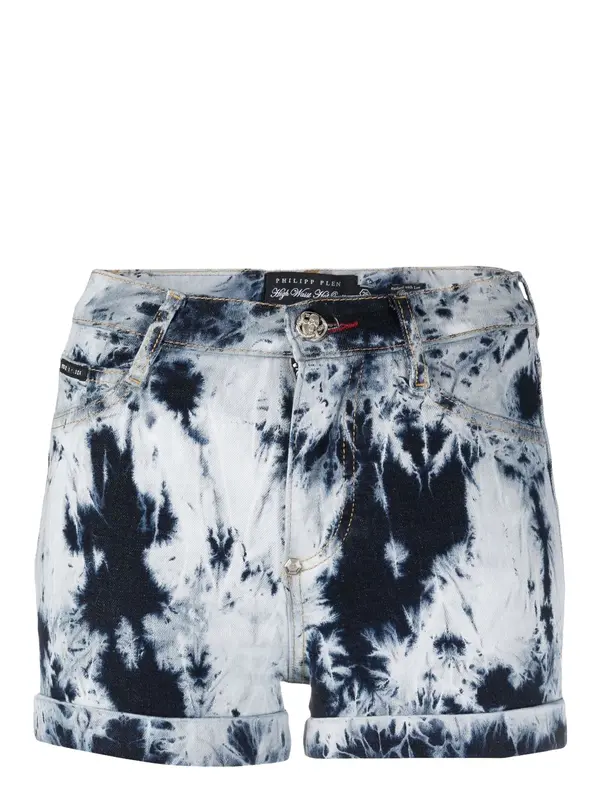 Philipp Plein Bleached Denim Mini Shorts - Blue