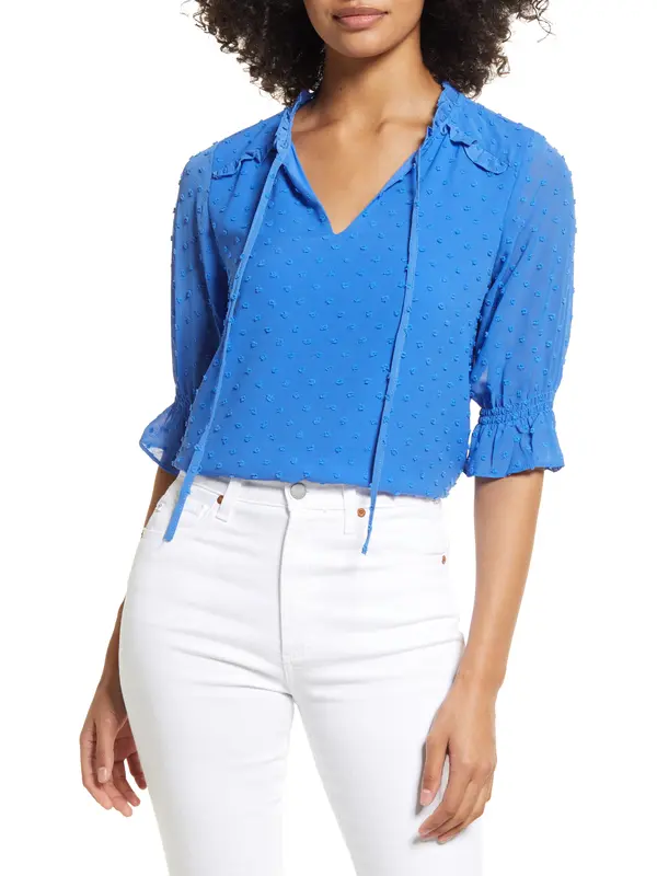 CECE DUPRAZ Clip Dot Tie Front Top - Blue