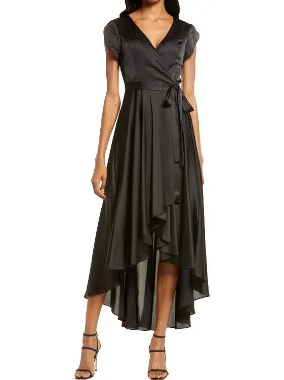 Lulus Satin High-low Dress - Black