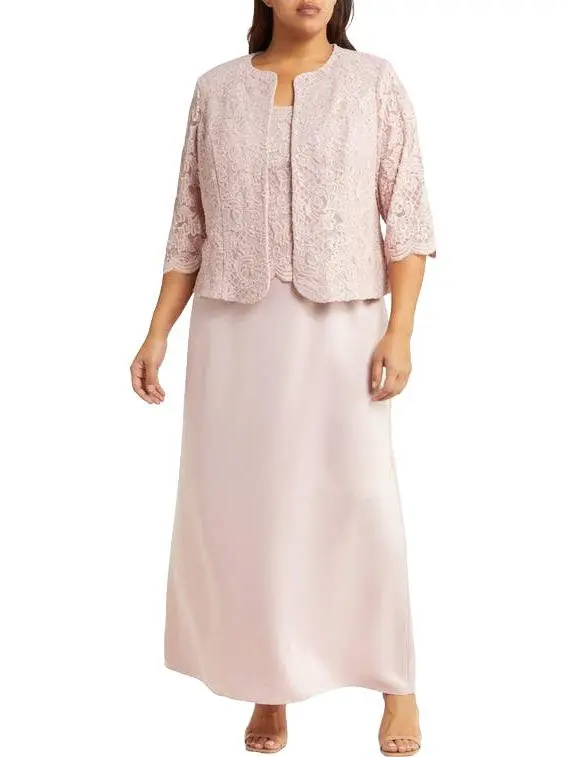 Alex Evenings Embroidered Lace Gown With Jacket - Blush