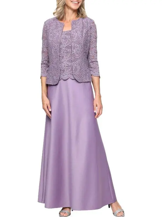 Alex Evenings Embroidered Lace Gown With Jacket - Icy Orchid