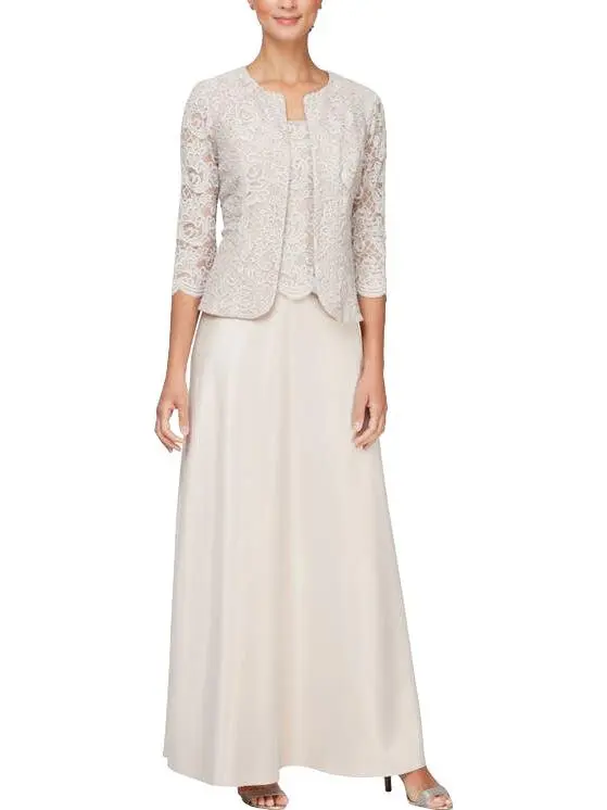 Alex Evenings Embroidered Lace Gown With Jacket - Taupe