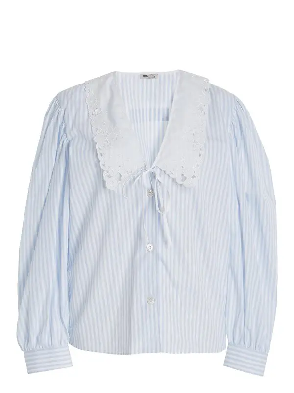 Miu Miu Collared Cotton Top - Stripe