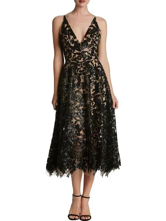 Dress The Population Blair Embellished Fit & Flare Cocktail Dress - Black/nude