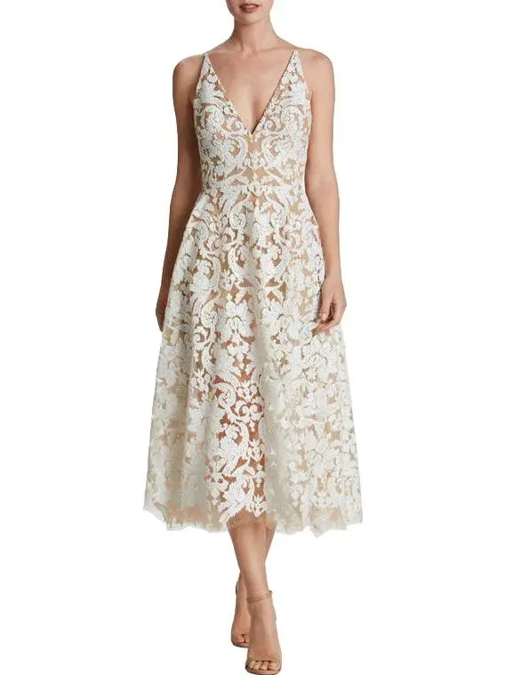 Dress The Population Blair Embellished Fit & Flare Cocktail Dress - White/nude