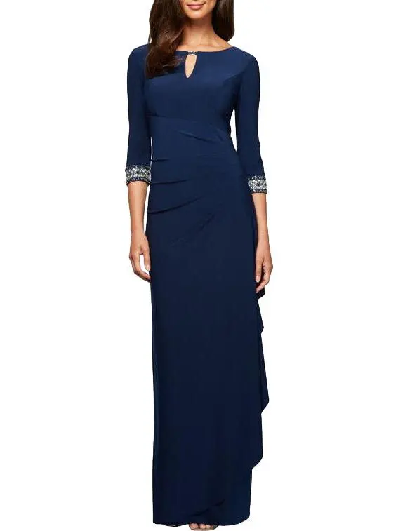 Alex Evenings Jeweled Cuff Column Gown - Cobalt