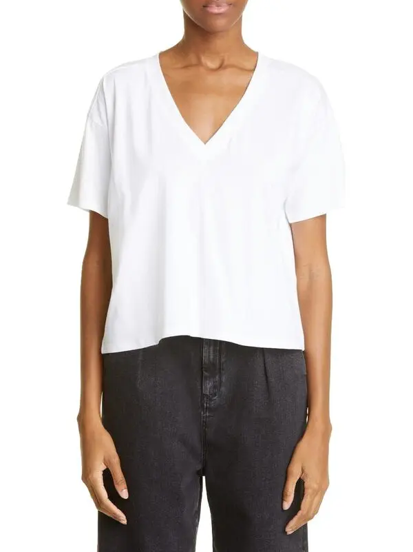 Loulou De Saison Boxy V-neck Cotton T-shirt - White