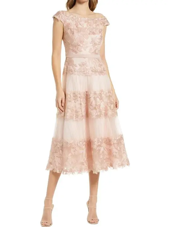 Tadashi Shoji Embroidered Off-the-shoulder Midi Dress - Antique Pink