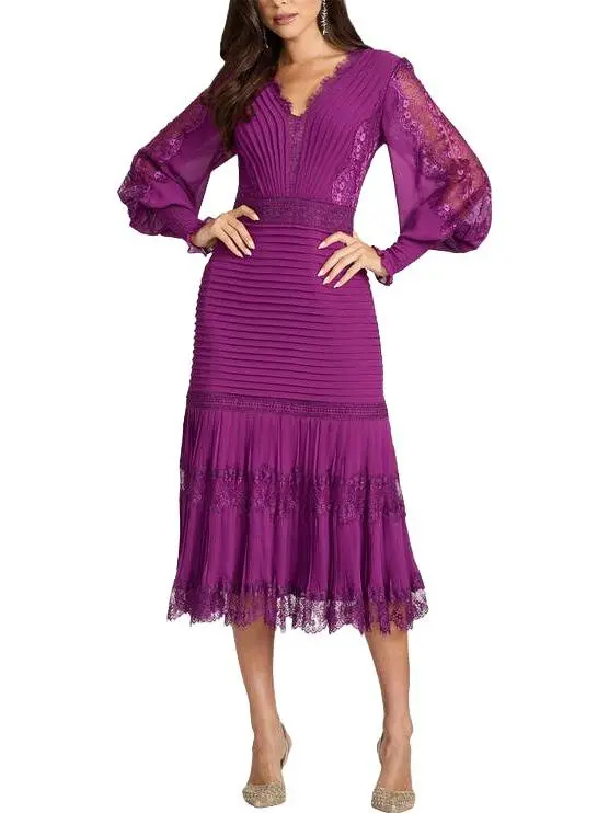 Tadashi Shoji Lace Pintuck Long-sleeve Cocktail Dress - Begonia