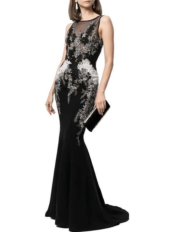 SAIID KOBEISY Fitted Floral Lace-embroidered Gown - Black