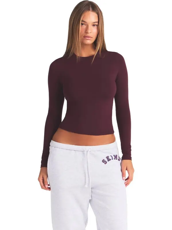 SKIMS Cotton Jersey Long Sleeve T-shirt - Currant