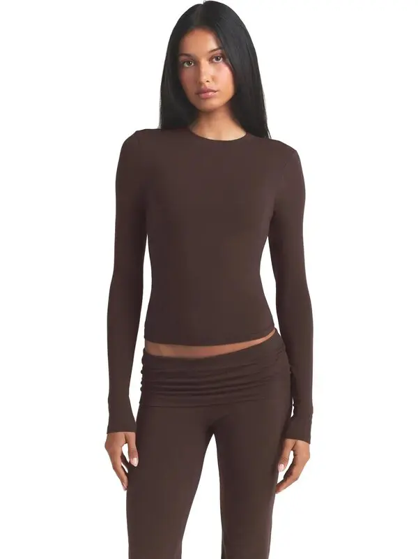 SKIMS Cotton Jersey Long Sleeve T-shirt - Espresso